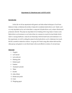 CHEM 106 LAB- Experiment 2 - Experiment 2: Is volume conserved? “The ...