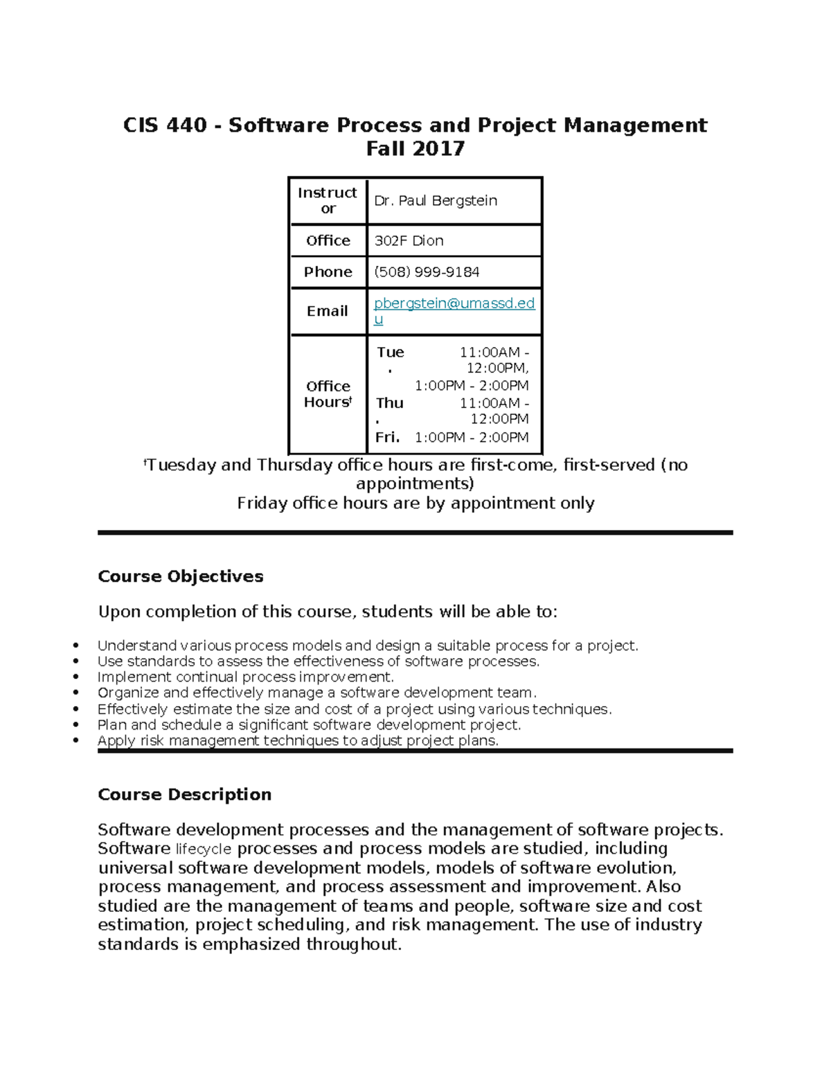 Course Material - CIS 440 - Software Process and Project Management Fall 2017 Instruct or Dr ...