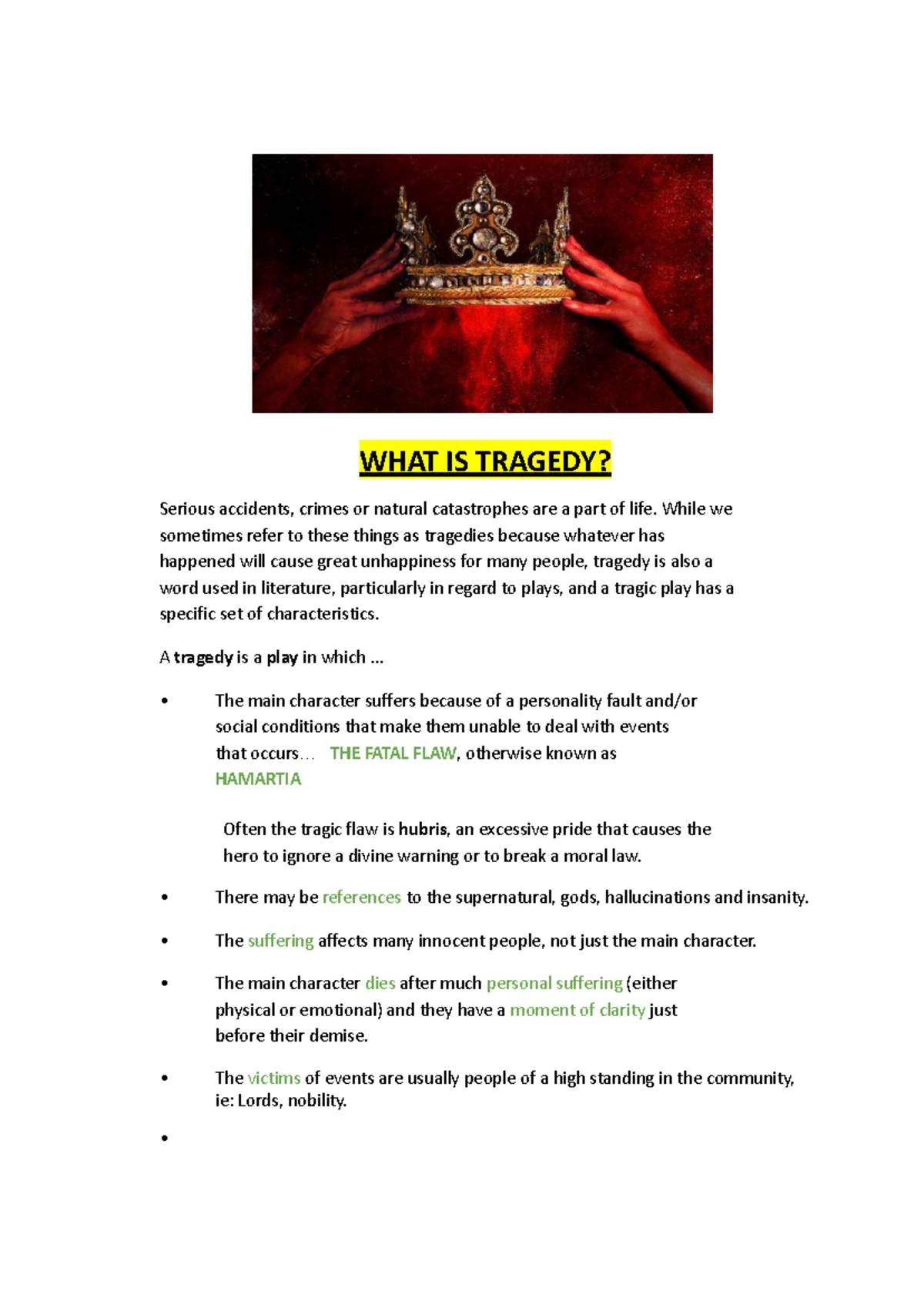 Copy of Tragedy and the 5 ACT Structure - WHAT IS TRAGEDY? Serious ...