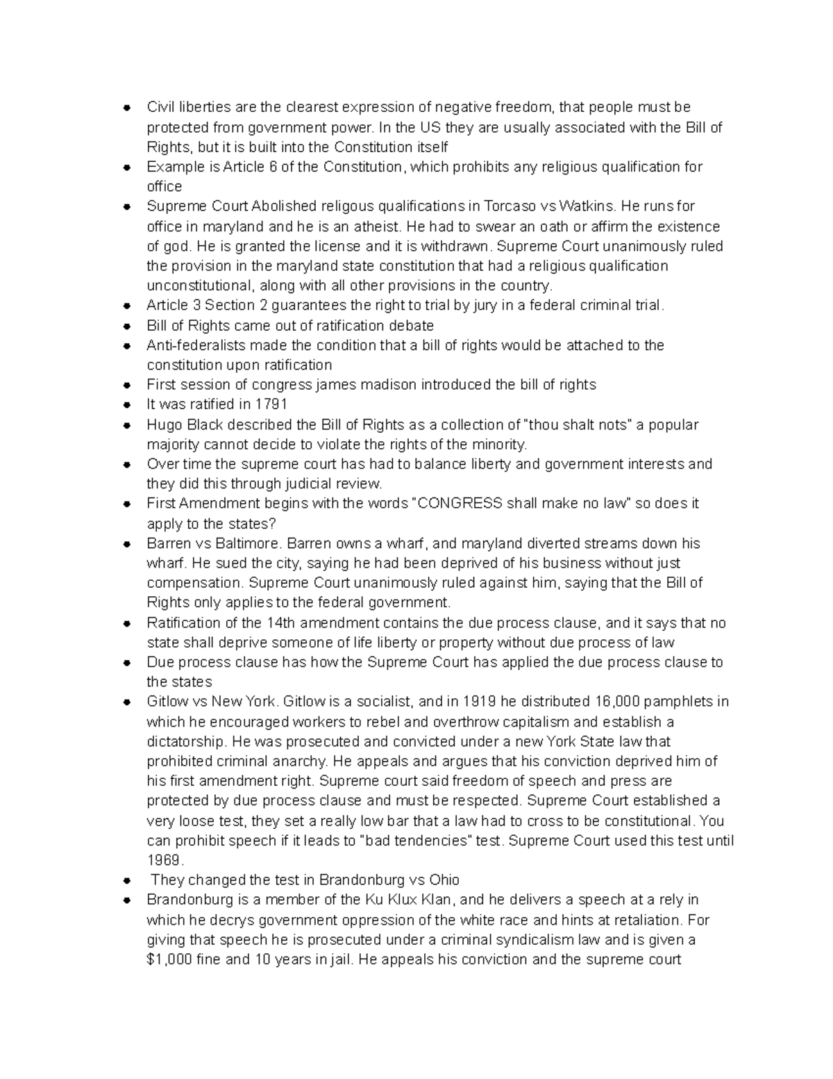 Perdew intro to gov notes unit 2 - Civil liberties are the clearest ...