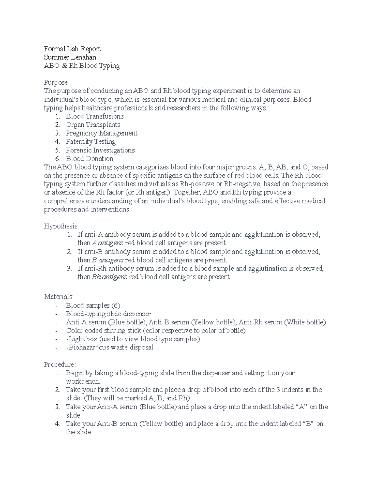 Formal Lab Report PhysioEx 11 Activity 4 - Formal Lab Report Summer ...