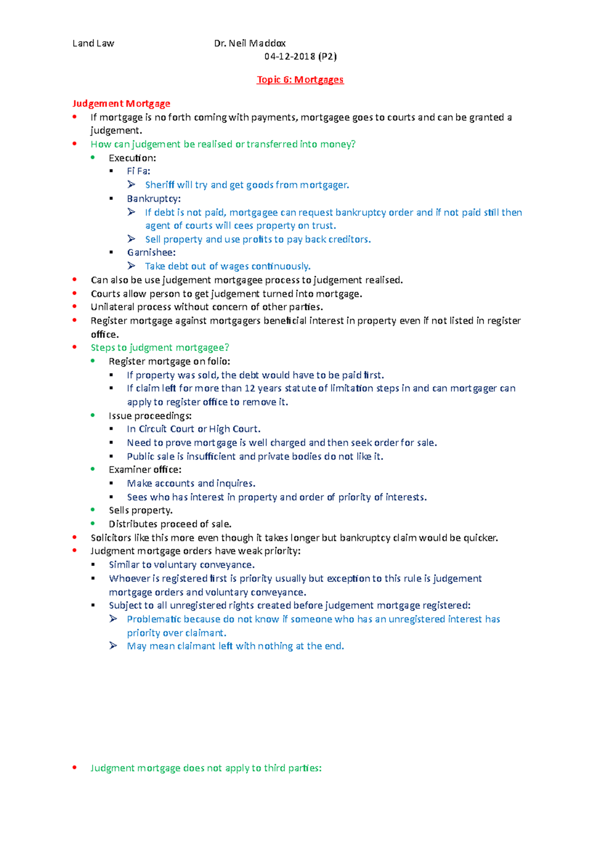 Lecture 20- 04-12-2018 (P2) - Land Law Dr. Neil Maddox 04-12-2018 (P2 ...