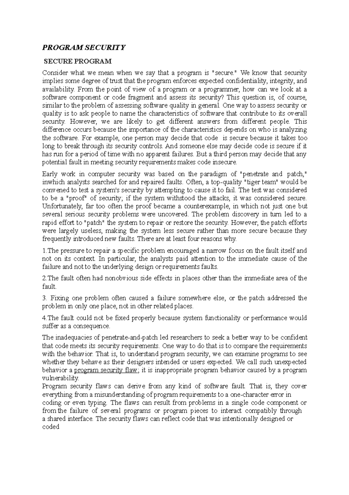 Software Security Materials L1 - PROGRAM SECURITY SECURE PROGRAM Consider what we mean when we ...