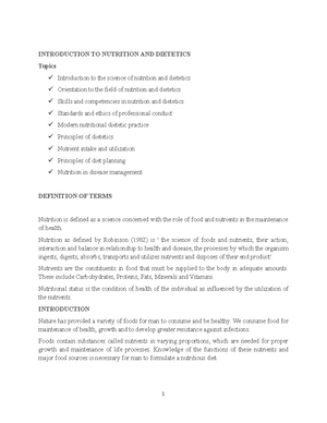 Nutrition Notes - INTRODUCTION TO FOOD SCIENCE AND NUTRITION ...