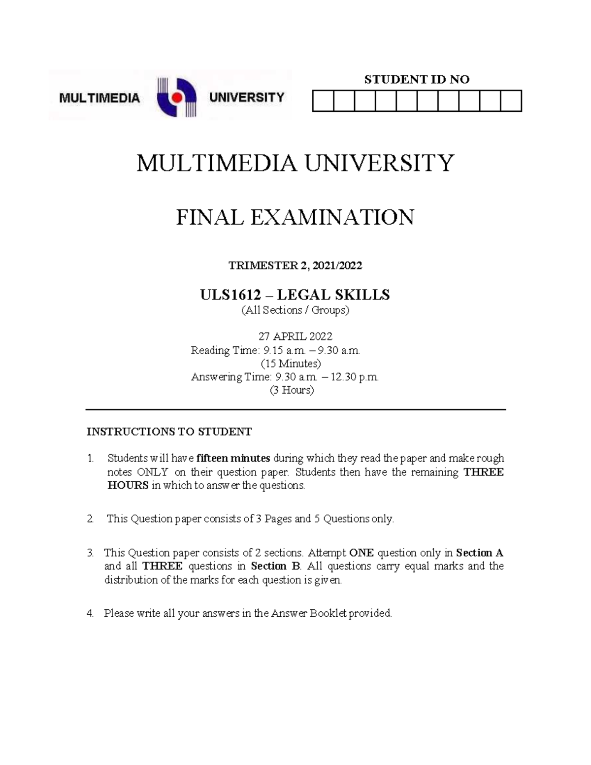 ULS1612 FE - Final exam question paper for revision, good luck ...