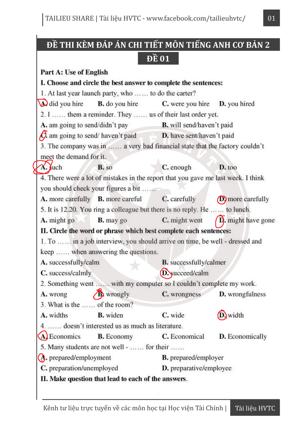 đề 01 - tacb - đề 1 - Tiếng Anh cơ bản 2 - ĐỀ THI KÈM ĐÁP ÁN CHI TIẾT MÔN TIẾNG ANH CƠ BẢN ĐỀ ...