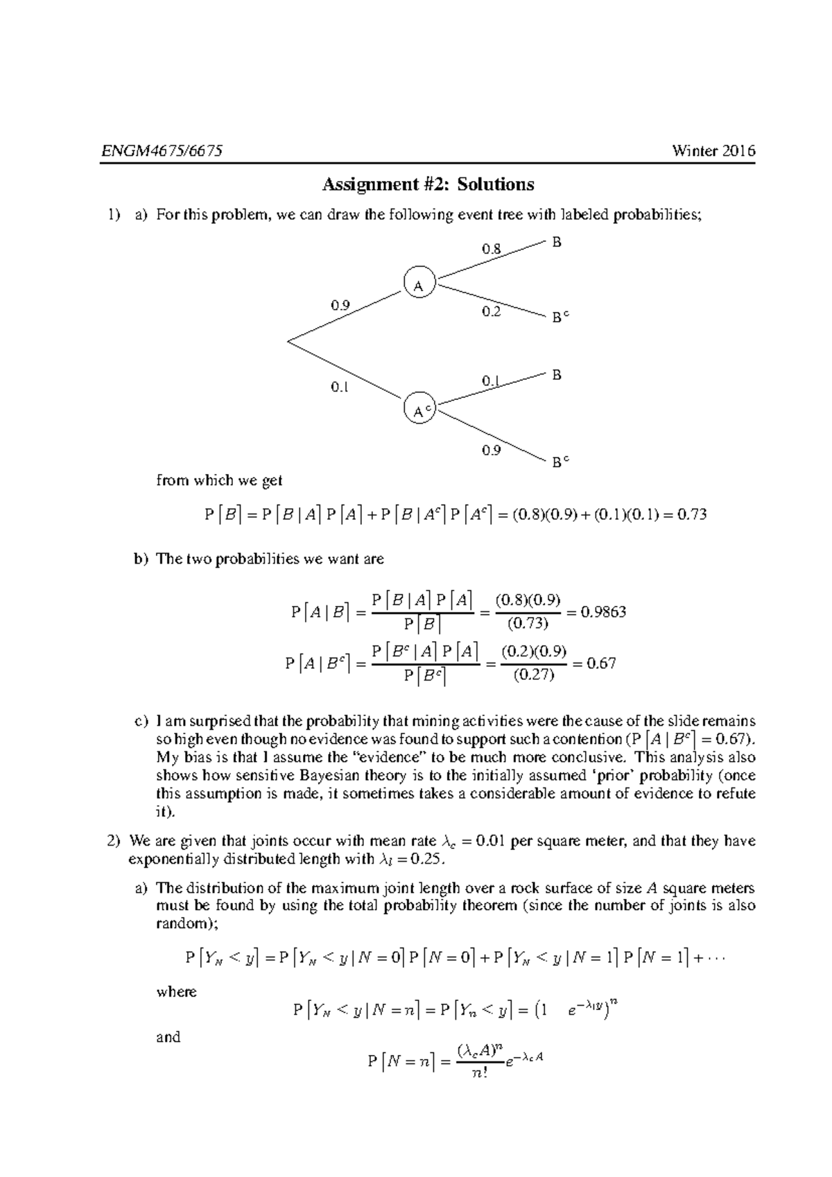 Soln2 - Assignment asnwers - ENGM4675/6675 Winter 2016 Assignment #2 ...