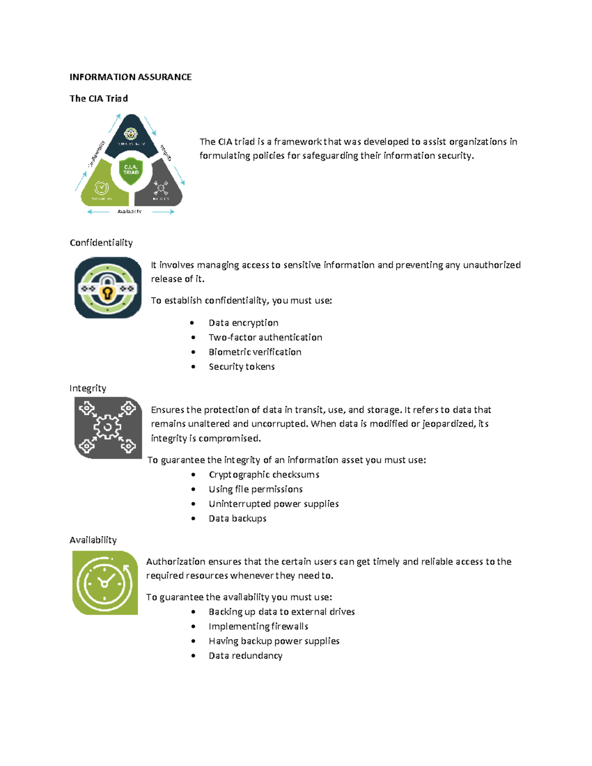 Information- Assurance - INFORMATION ASSURANCE The CIA Triad The CIA ...