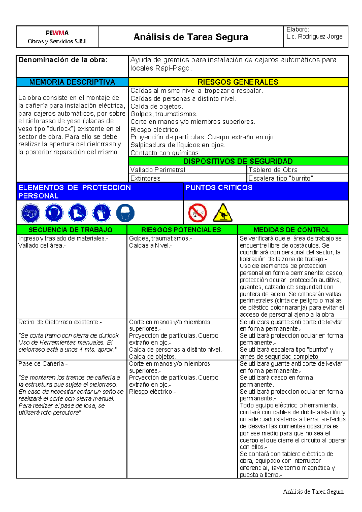 ATS ejemplo - PEWMA Obras y Servicios S.R Análisis de Tarea Segura ...