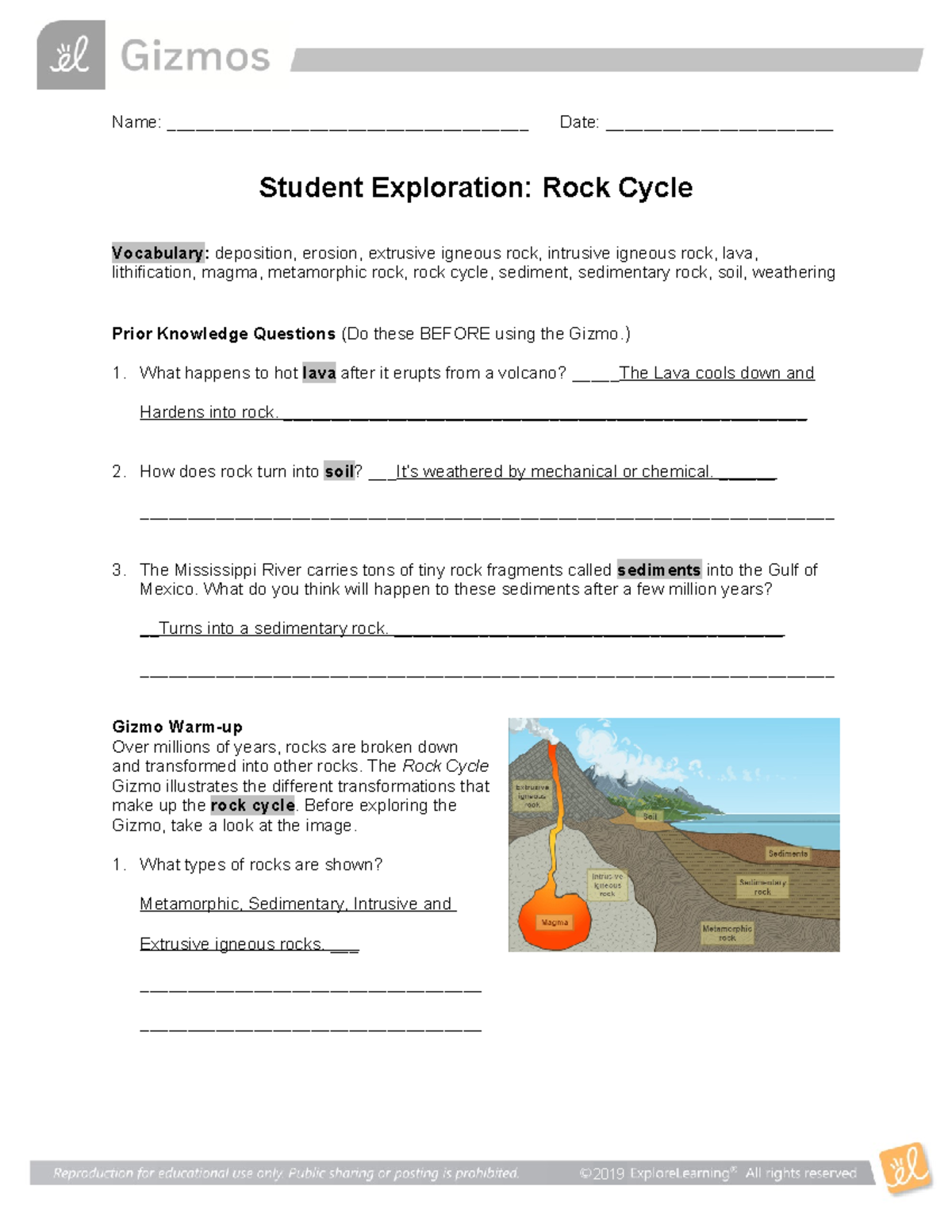 Rock Cycle Answer Key - Name ...