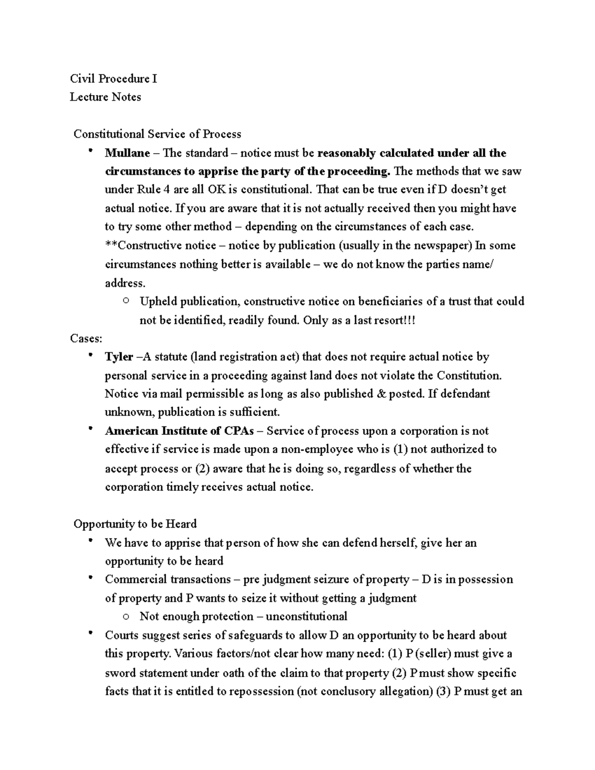 Constitutional Service of Process - Civil Procedure I Lecture Notes ...