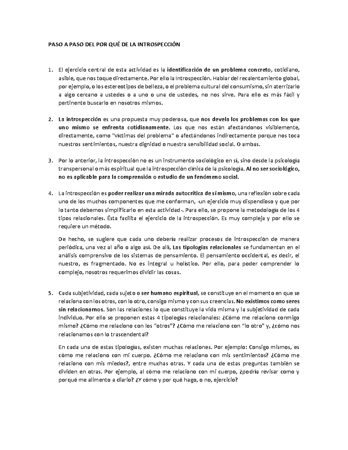 paso a paso de que es la introspección - PASO A PASO DEL POR QU... DE ...