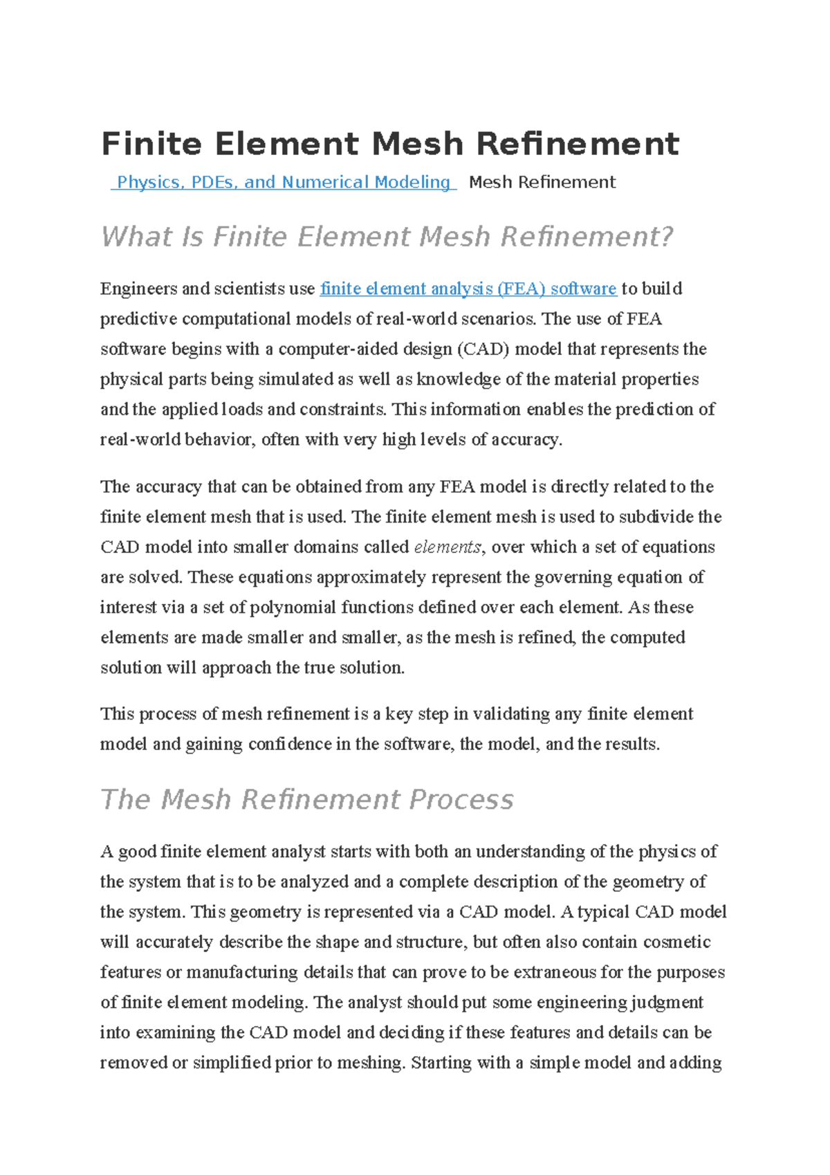 Finite Element Mesh Refinement Finite Element Mesh Refinement Physics Pdes And Numerical