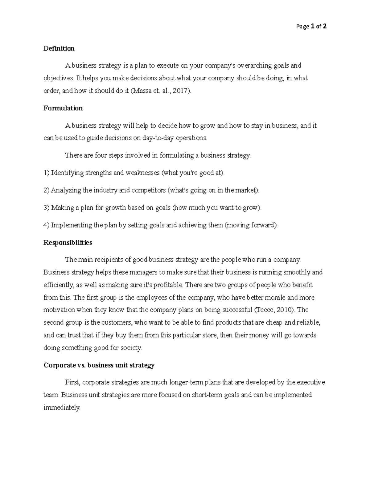 4.1 Assignment Strategic Plan - Page 1 of 2 Definition A business ...