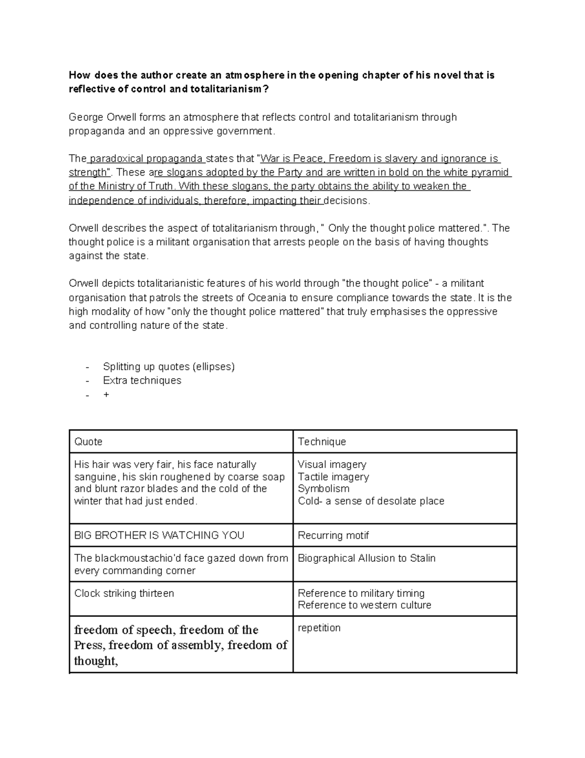 1984 - practice answers for 1984 - How does the author create an ...