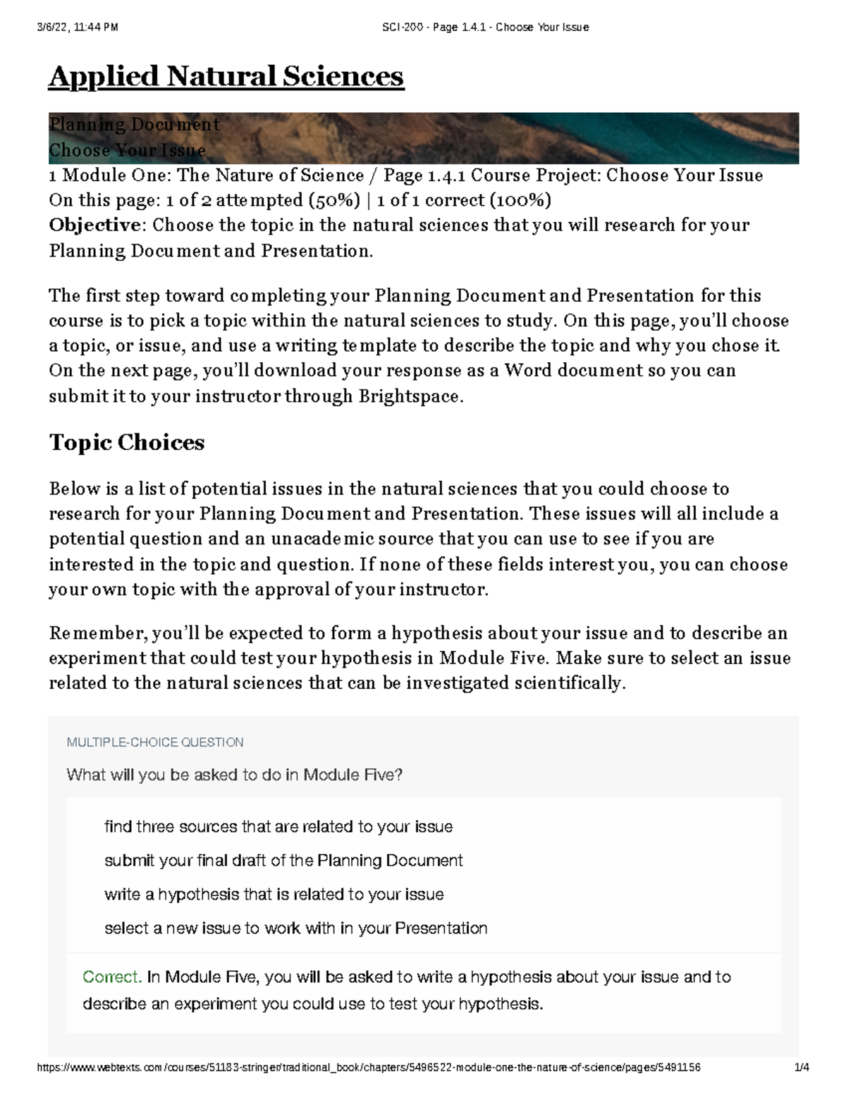 SCI-200 - Page 1.4.1 - Choose Your Issue - Applied Natural Sciences ...