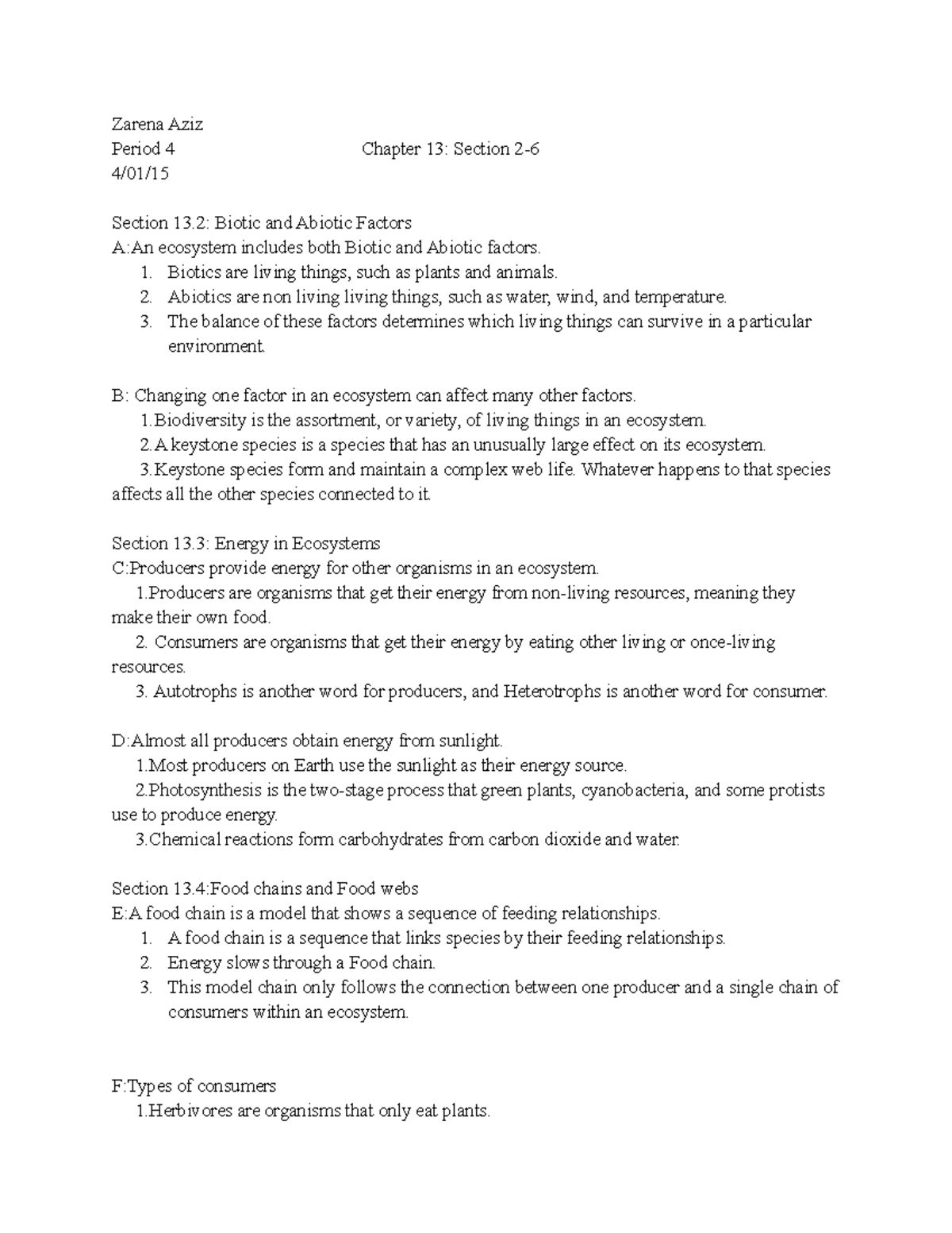 Chapter 13 outline Section 2-6 - Zarena Aziz Period 4 Chapter 13 ...