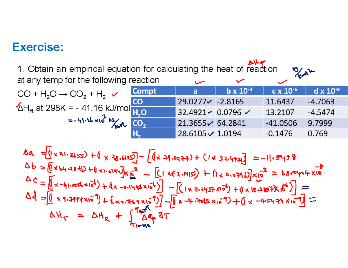 CHE101- lect 43, 44 - process calculations notes - Exercise: 1. Obtain ...