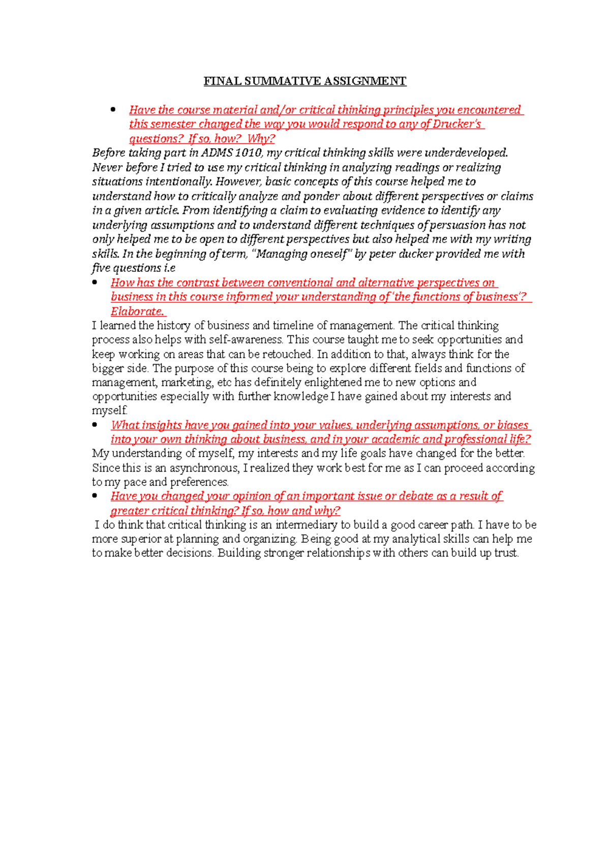 ADMS 1010 Content - Practice - FINAL SUMMATIVE ASSIGNMENT Have the ...