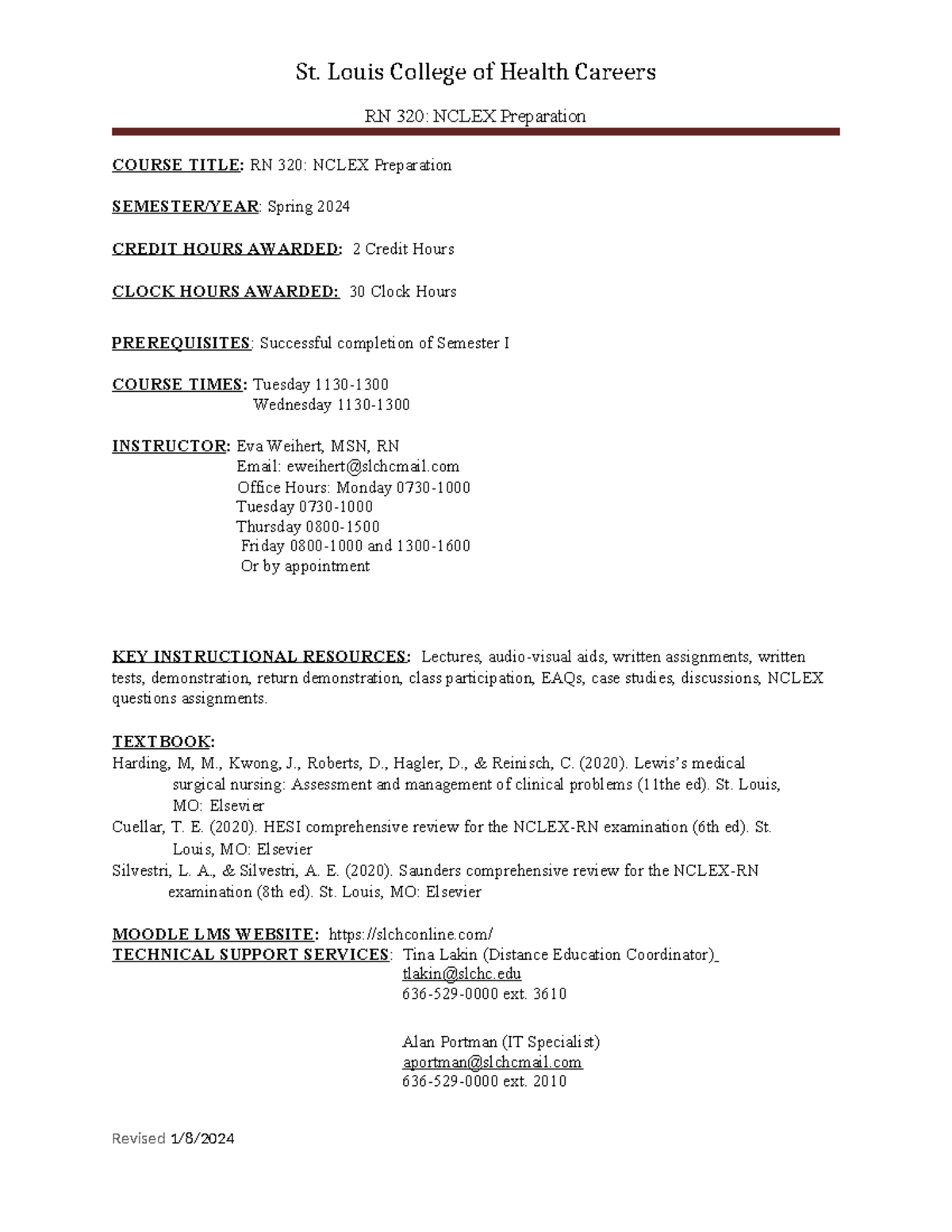 RN 320 - Nclex Preparation Syllabus Spring 2024 - RN 320: NCLEX ...