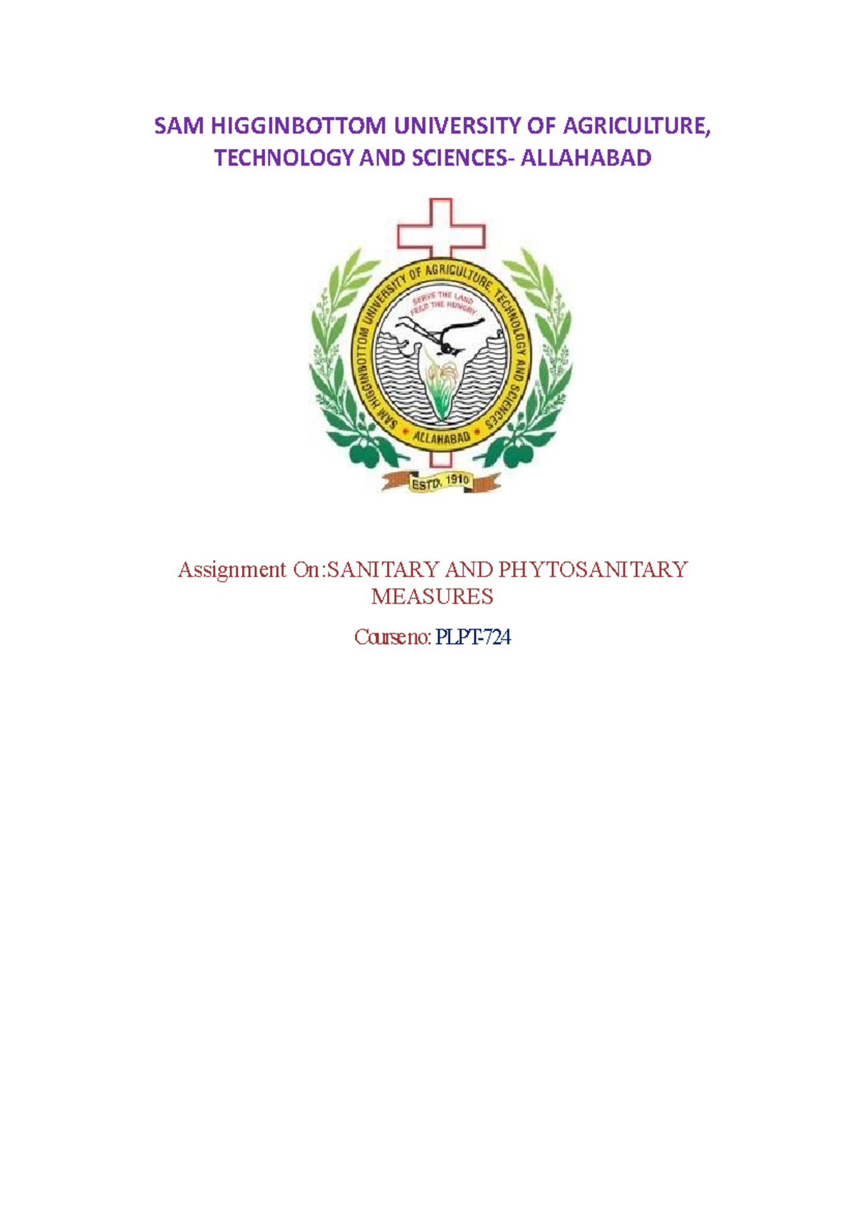 Sanitary AND Phytosanitary Measures - SAM HIGGINBOTTOM UNIVERSITY OF ...