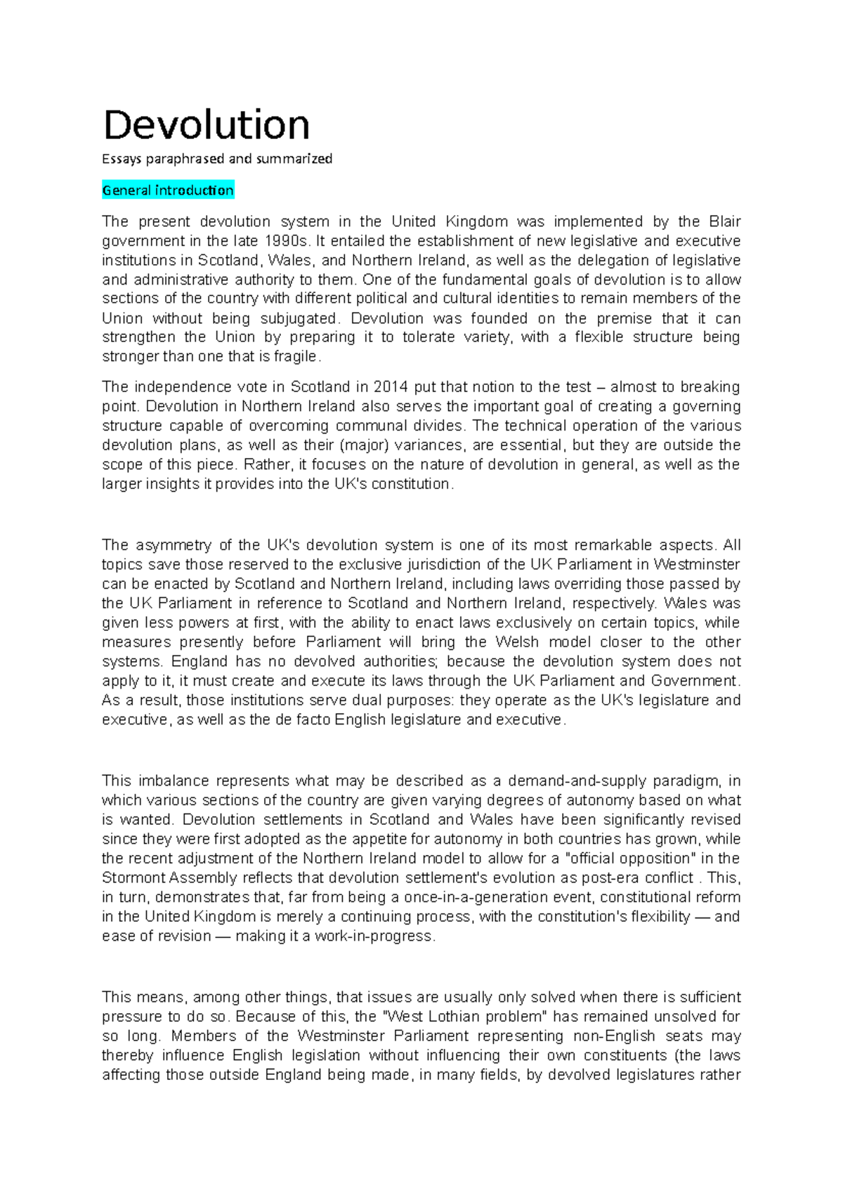 Devolution - Grade: A - Devolution Essays paraphrased and summarized ...