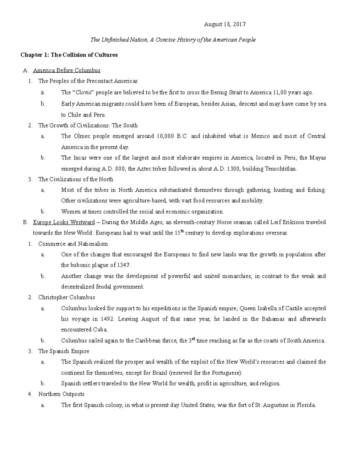 Chapter Outlines - Outline/review textbook - August 18, 2017 The ...