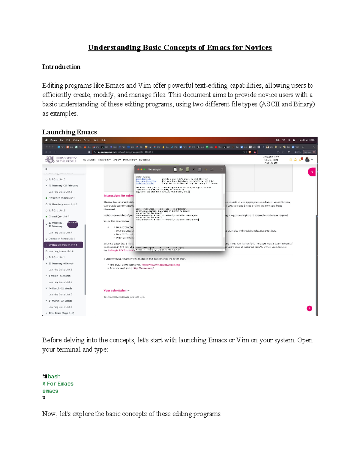 Written Assignment 4 - Learning Journal - Understanding Basic Concepts of Emacs for Novices ...
