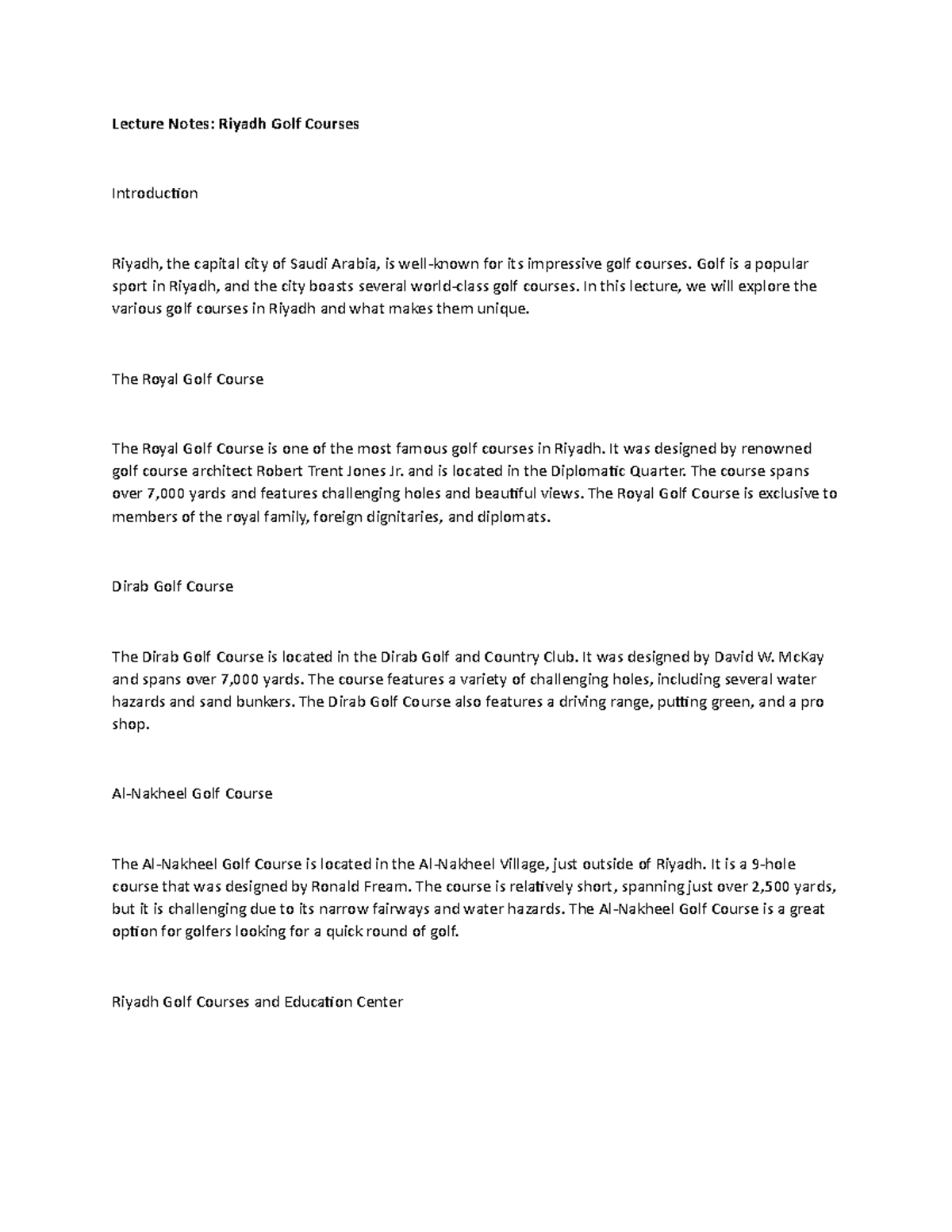 Lecture Notes: Riyadh Golf Courses - Lecture Notes: Riyadh Golf Courses ...