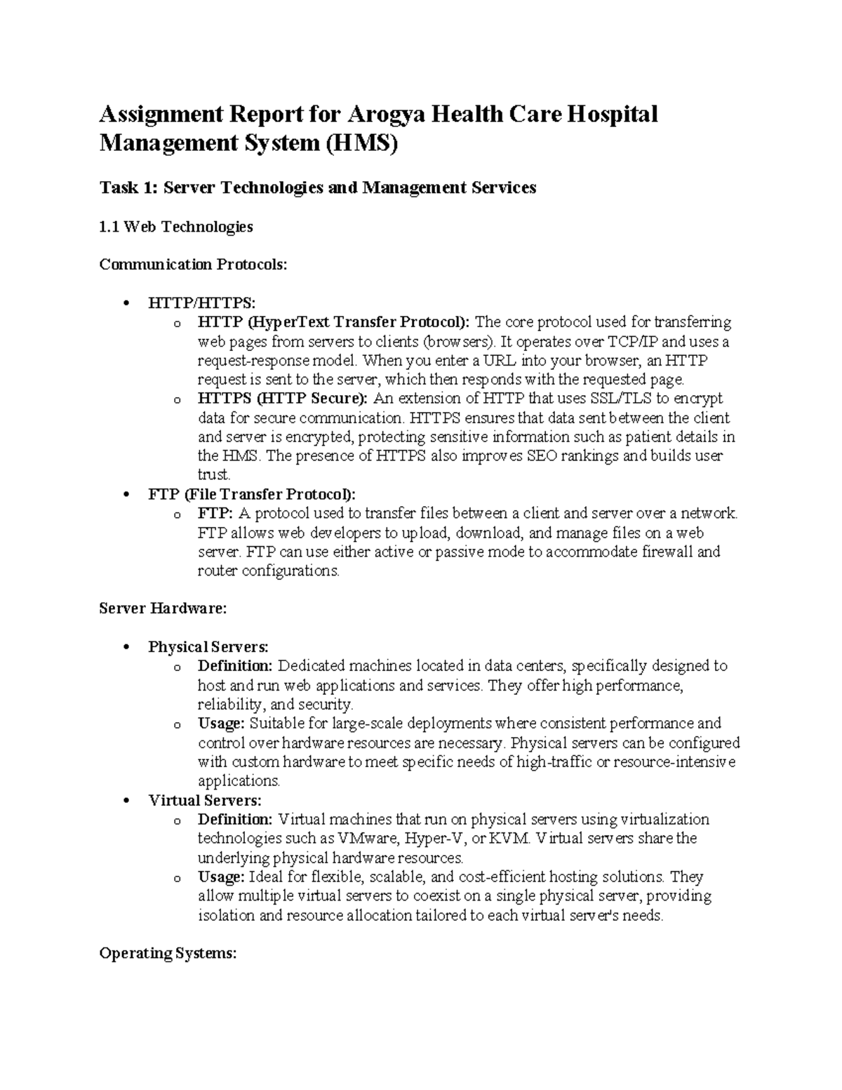 Assignment Report for Arogya Health Care Hospital Management System ...