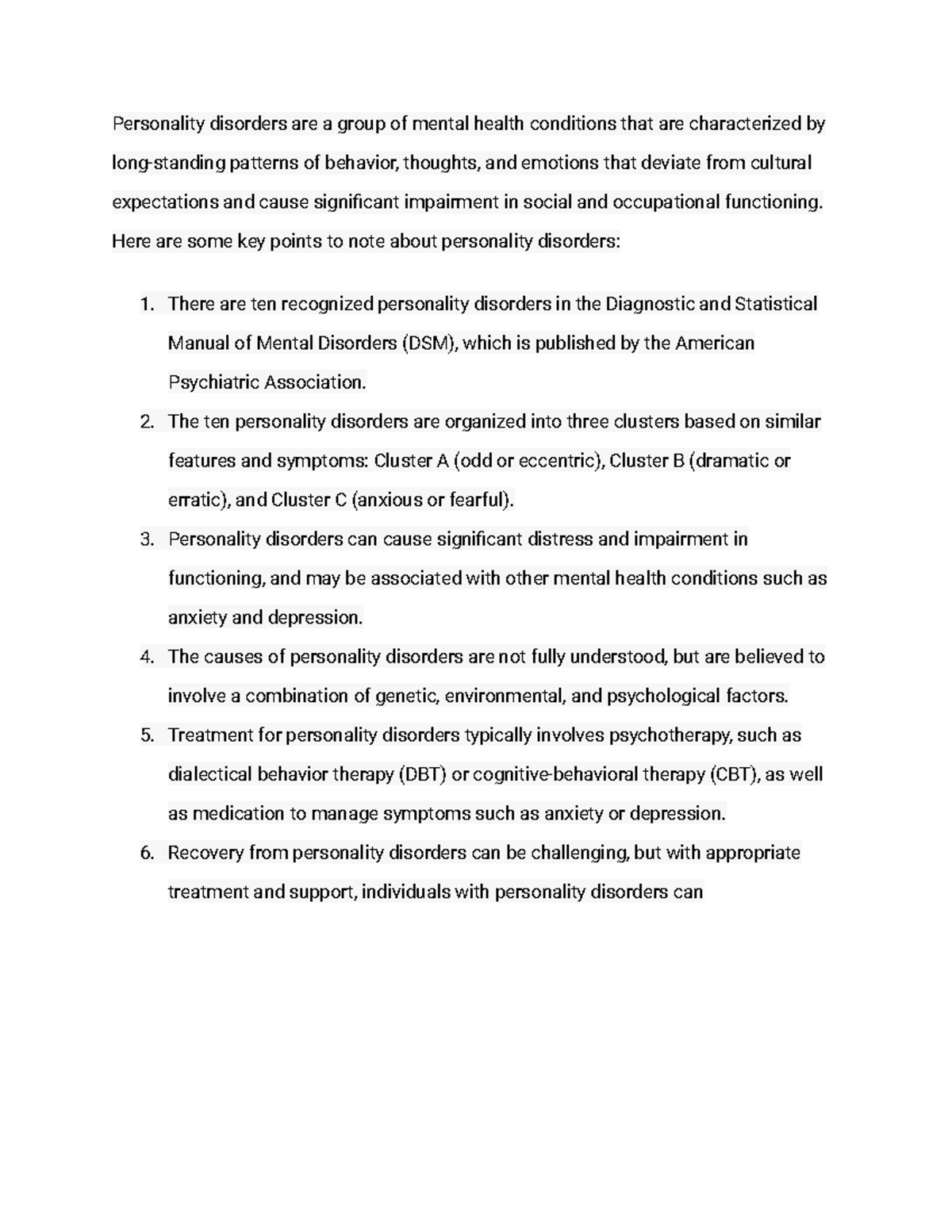 Personality disorder notes - Personality disorders are a group of ...