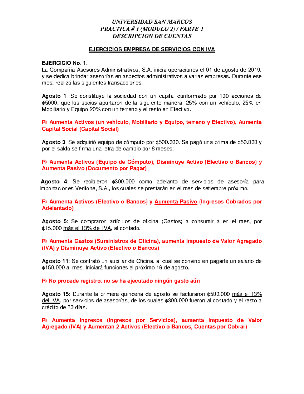 Solución Parte I de la Práctica 1 Modulo # 2 Descripción de cuentas) 2023 - PRACTICA # 1 (MODULO ...