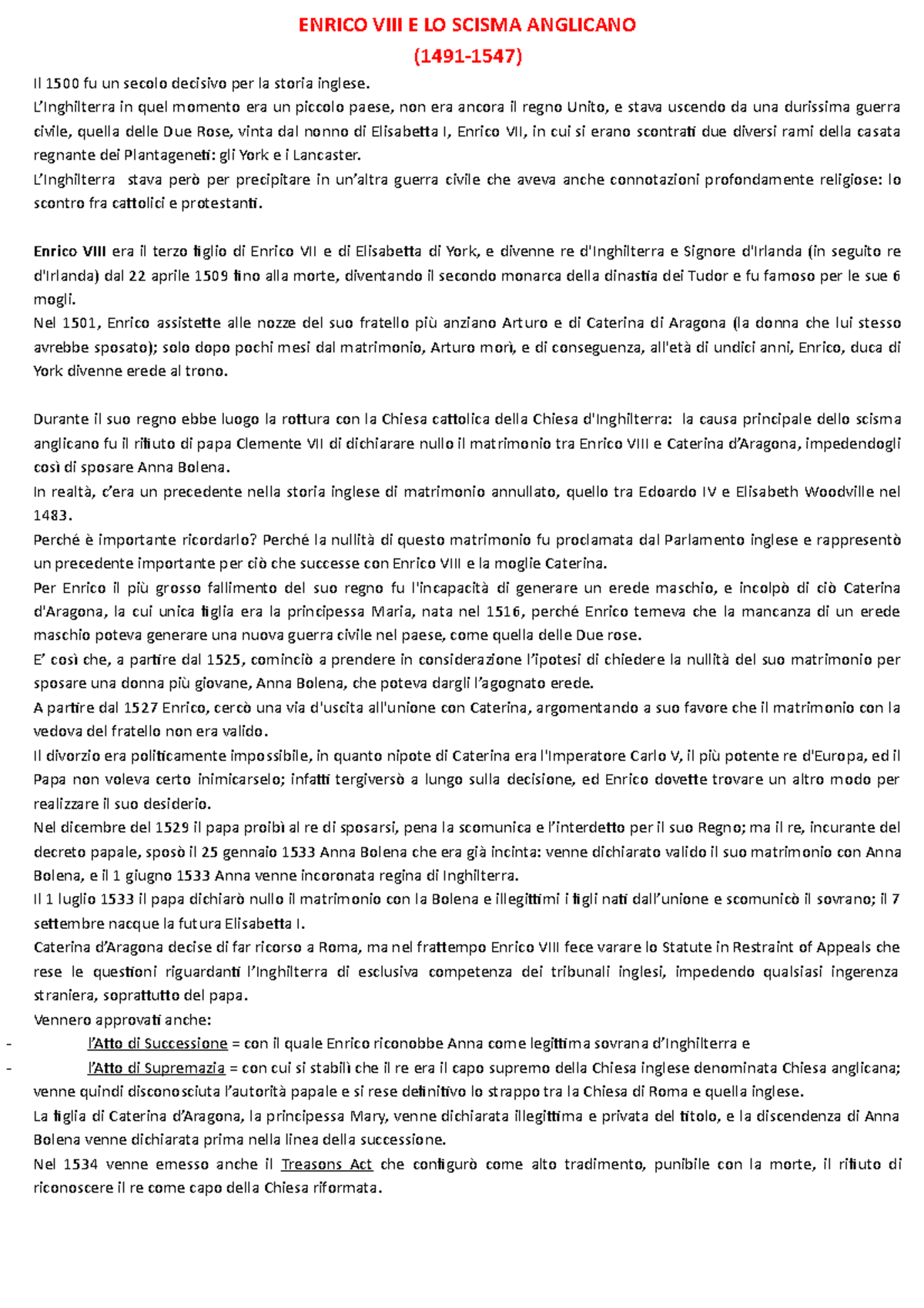 Enrico VIII e lo scisma anglicano - ENRICO VIII E LO SCISMA ANGLICANO ...