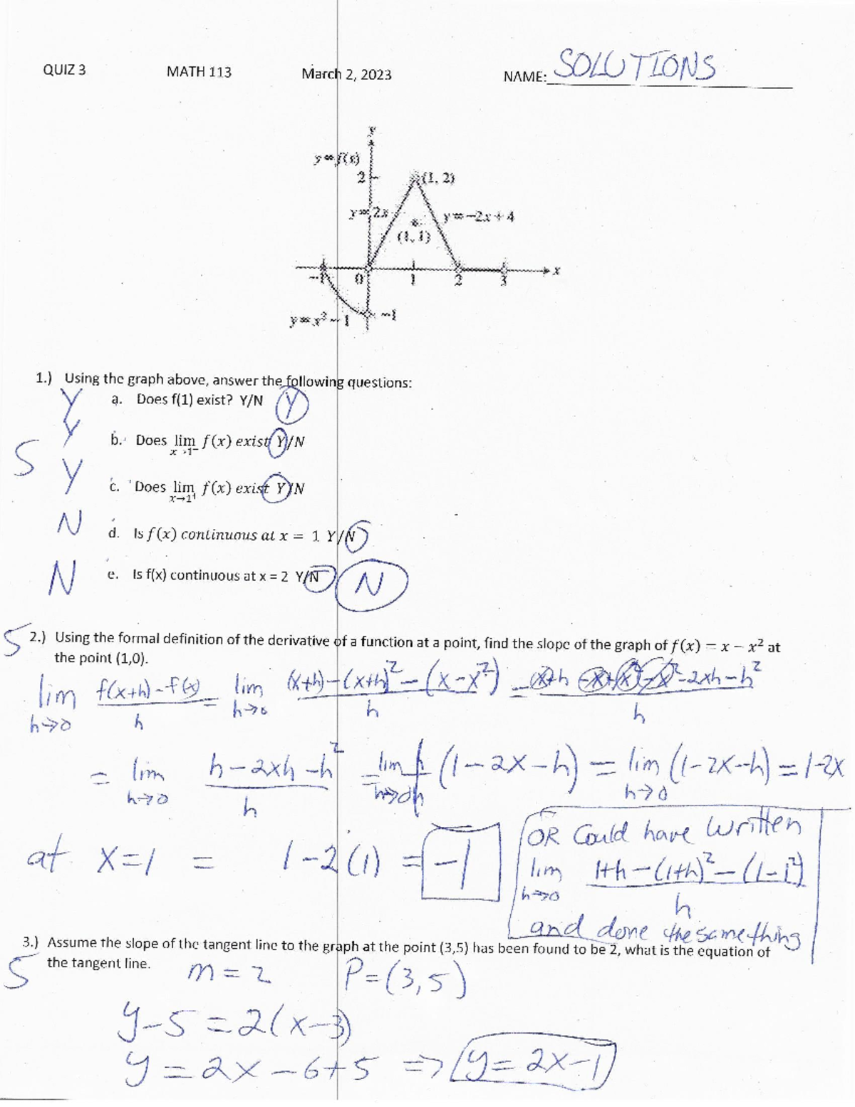 Solutions Quiz 3 - Samuel Fairchild - MATH 113 - Studocu