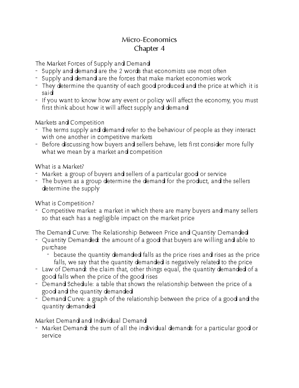 Intro Microeconomics - Lecture notes - Chapter 4 - Micro-Economics ...