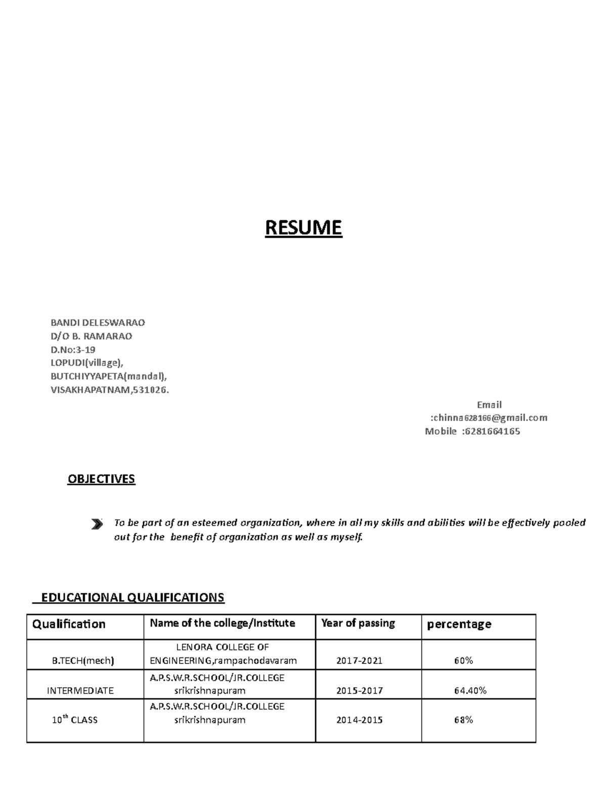 Doc7 - jguihnk - RESUME EDUCATIONAL QUALIFICATIONS Qualification Name ...