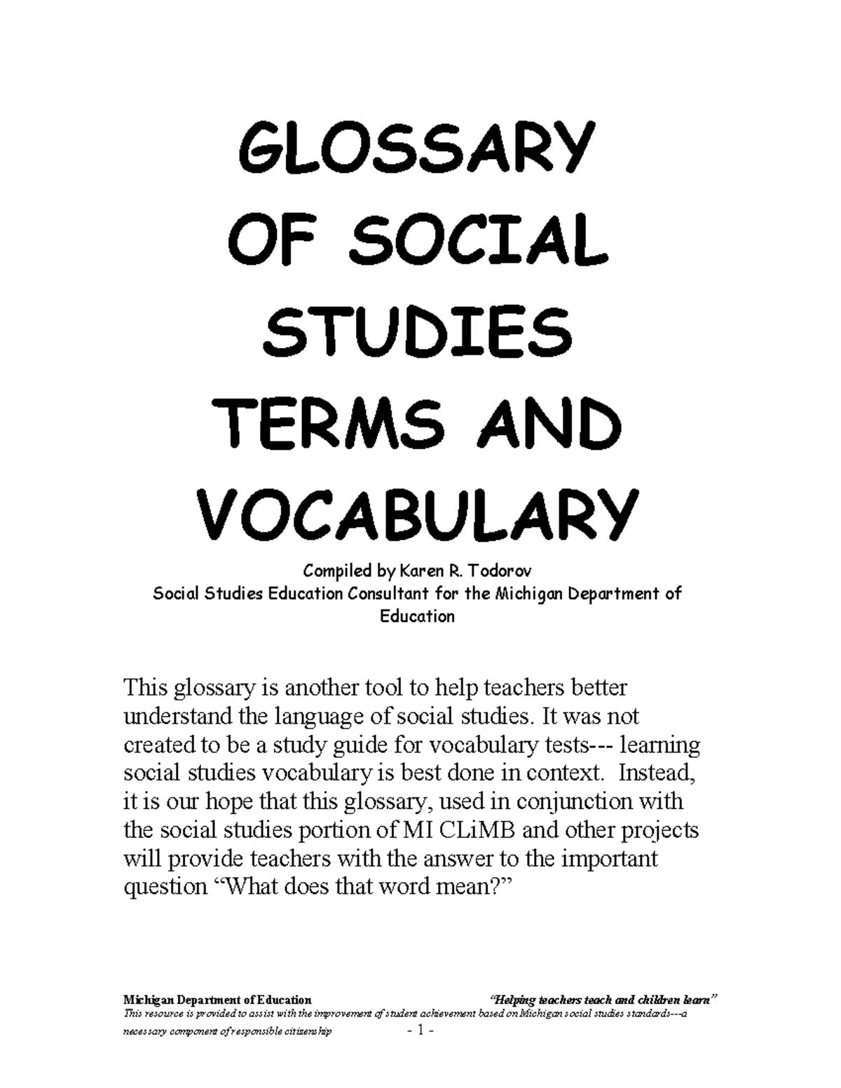 SS vocab 1 - More notes. - GLOSSARY OF SOCIAL STUDIES TERMS AND ...