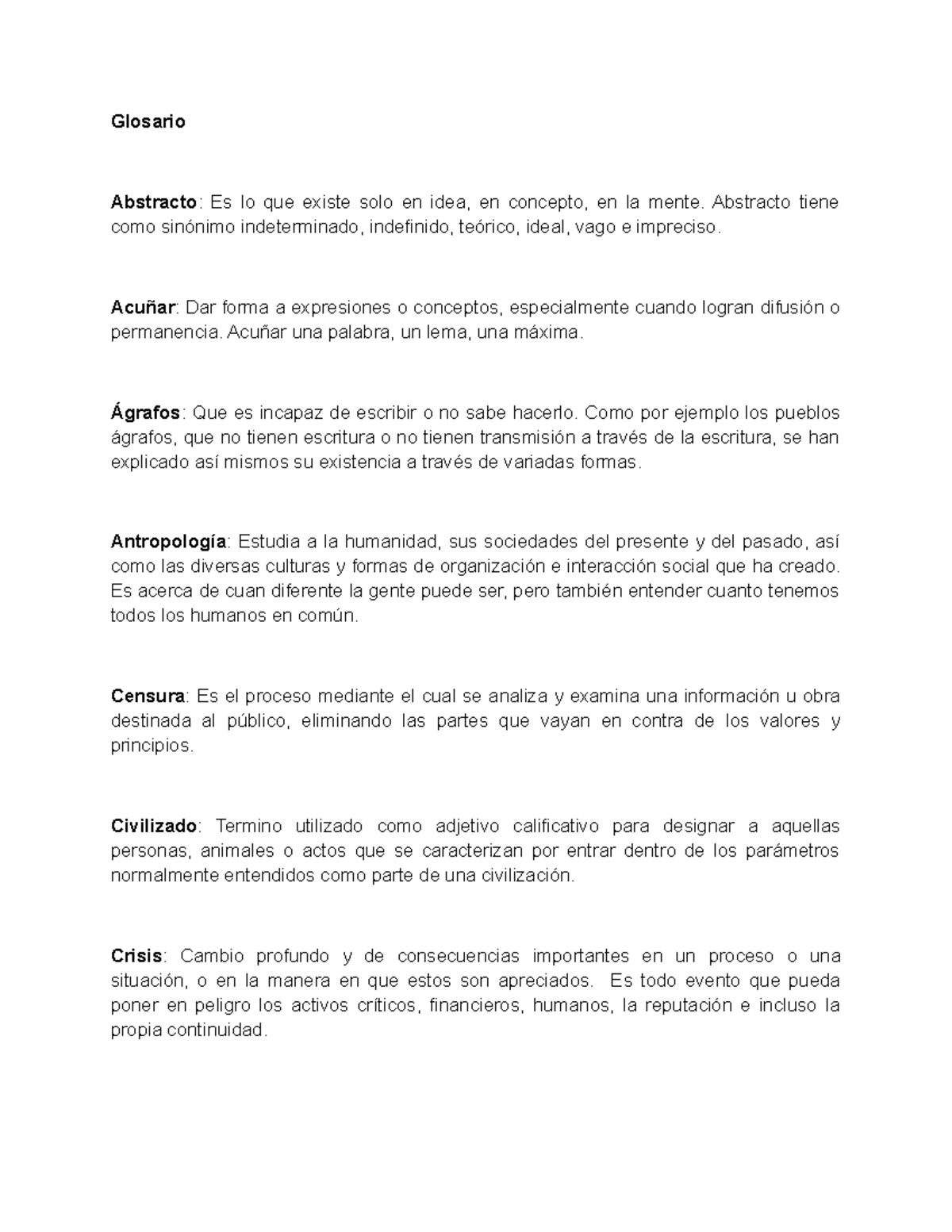 Glosario de antropologia - Glosario Abstracto : Es lo que existe solo ...