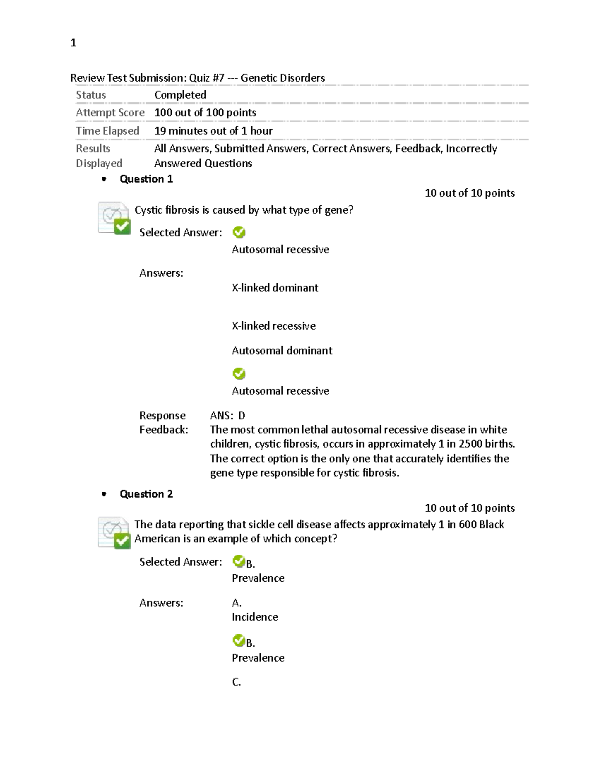 Quiz 7 Genetics - Quiz - Review Test Submission: Quiz #7 - Genetic ...