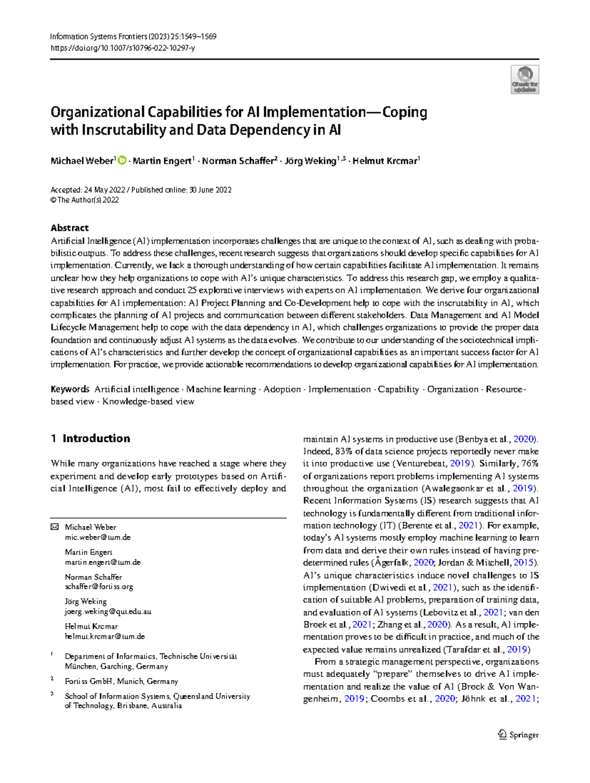Organizational Capabilities for AI Implementation—Coping with ...