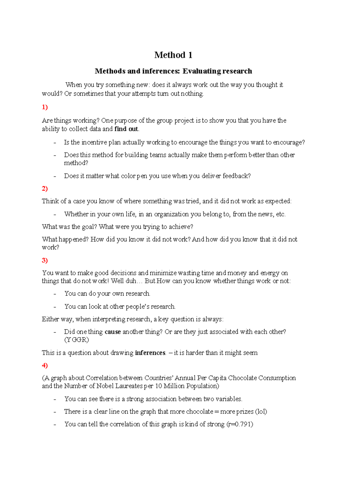 Method 1 lecture notes - Method 1 Methods and inferences: Evaluating ...