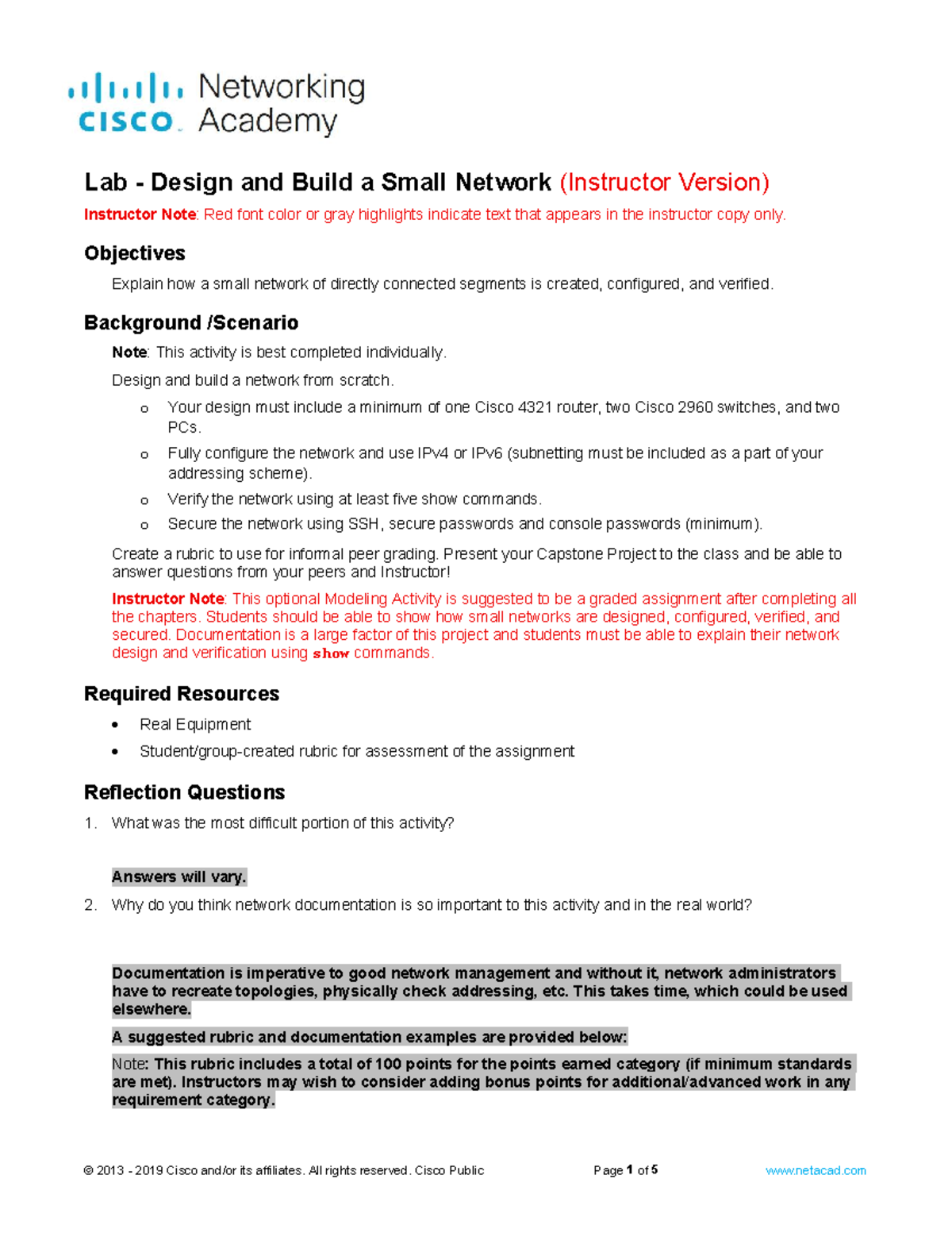 1 Lab - Design and Build a Small Network - answered - Data ...