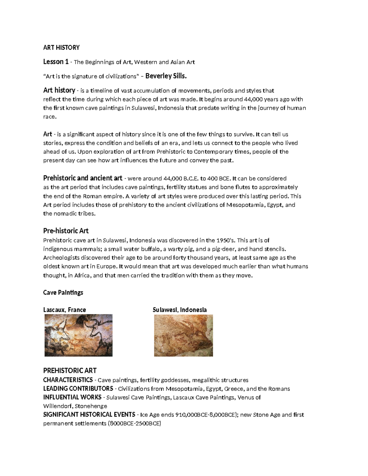 ART Appre Reviewer Finals - ART HISTORY Lesson 1 - The Beginnings of ...