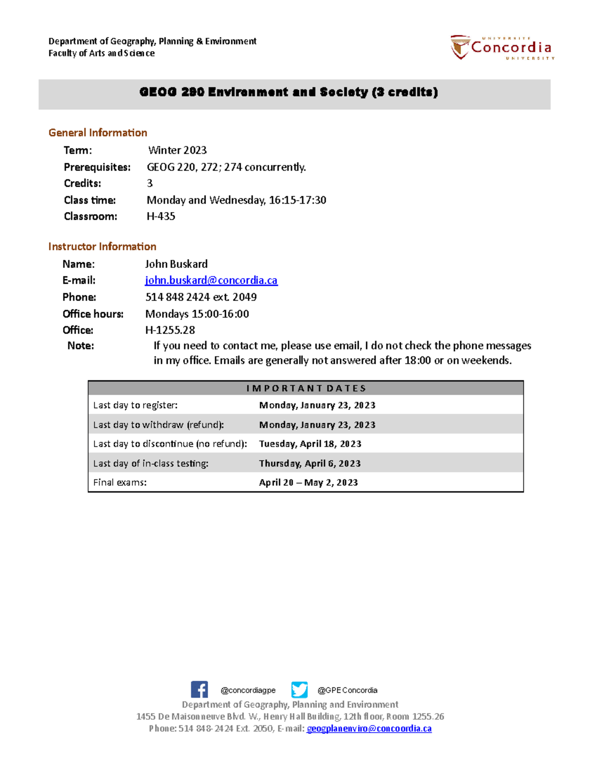 GEOG 290 W23 - Course Outline - Faculty of Arts and Science General Information Term: Winter ...
