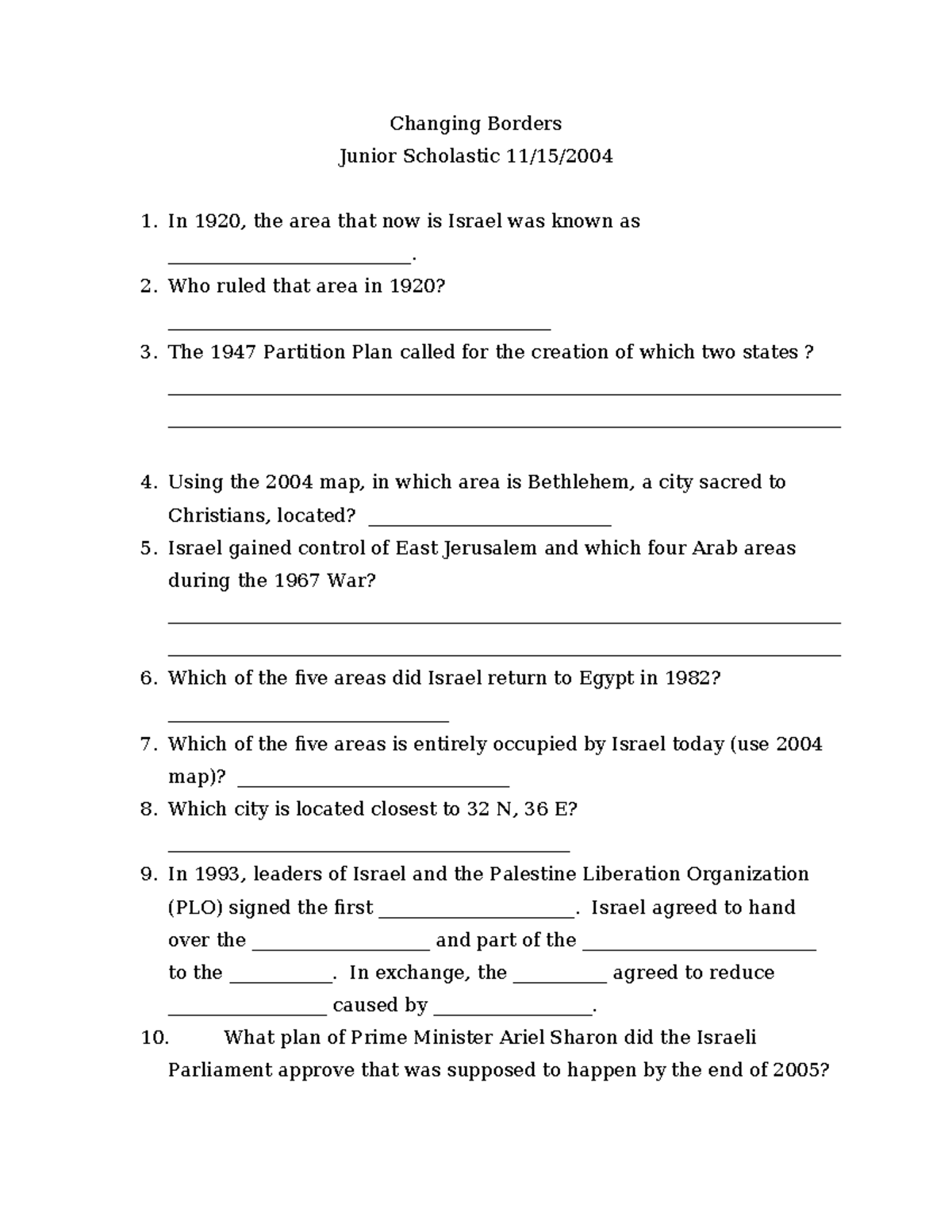 Changing Borders questions - Changing Borders Junior Scholastic 11/15 ...