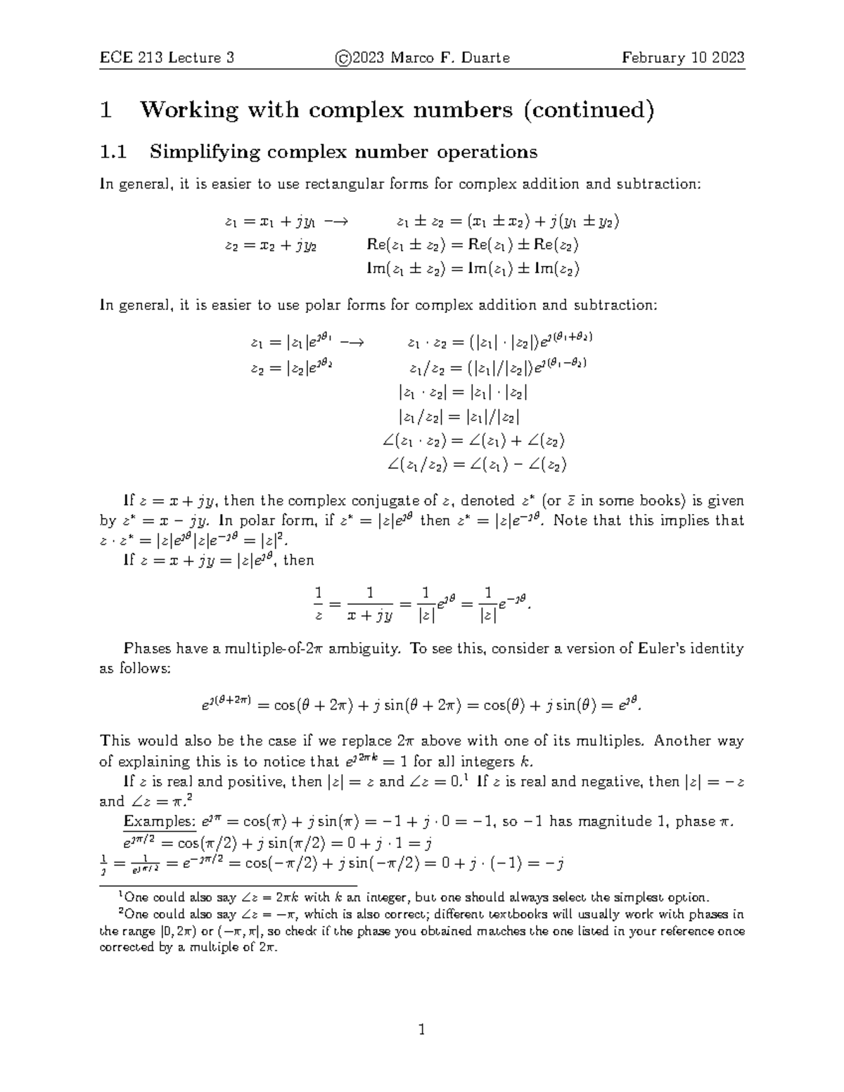 Lecture 3 Good Notes Ece 213 Lecture 3 2023 Marco F Duarte