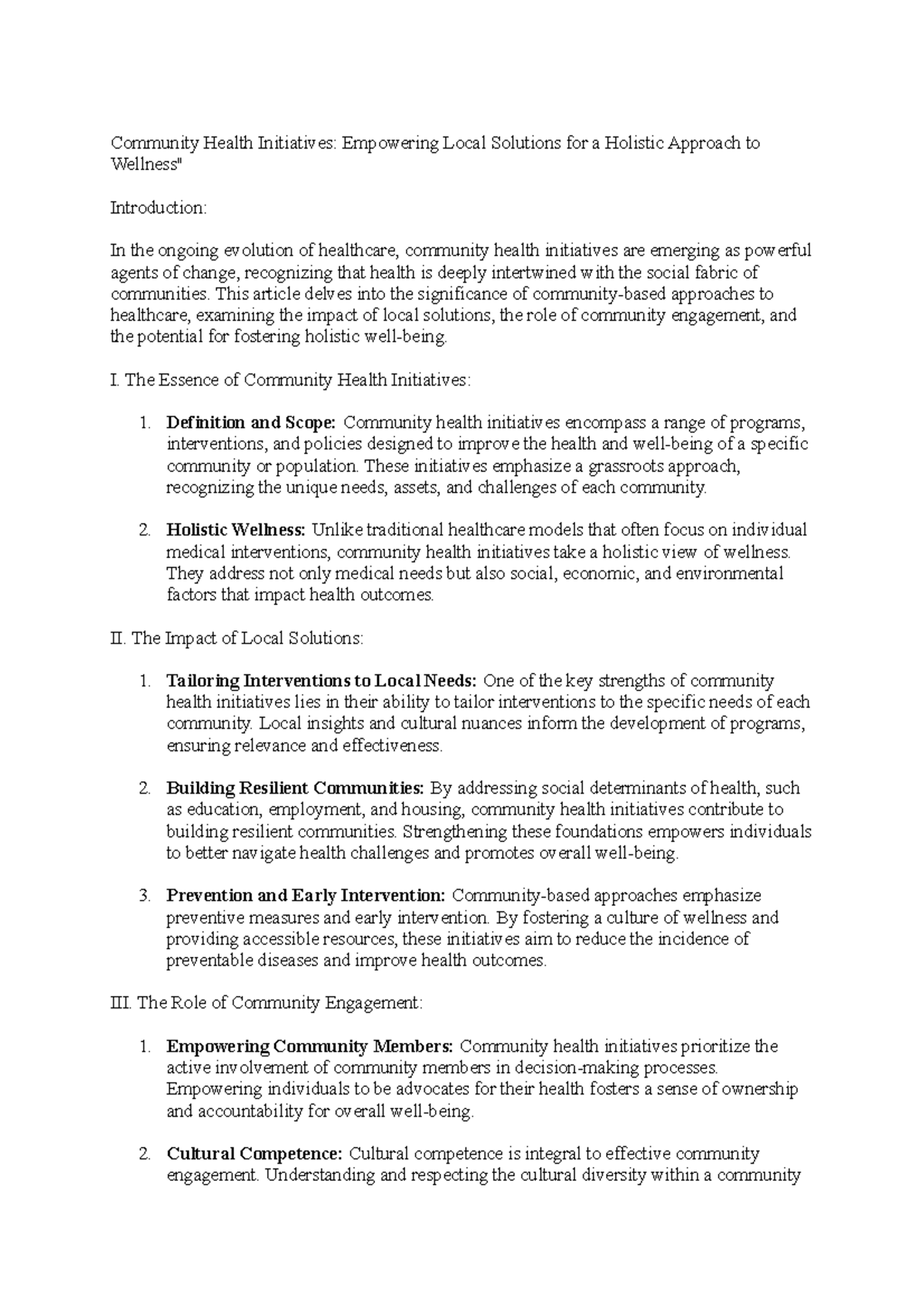 Community Health Initiatives - This article delves into the ...