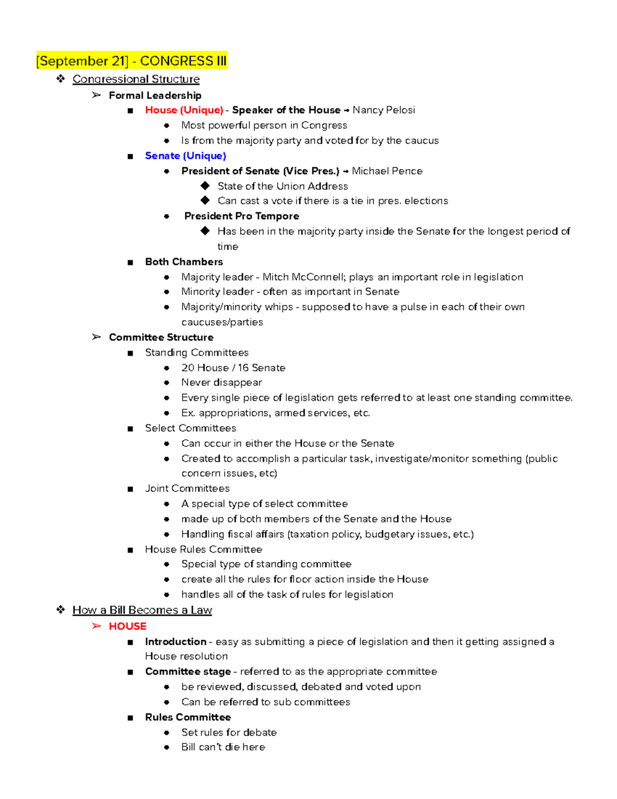INTA Exam 2 Notes - [September 21] - CONGRESS III Congressional ...