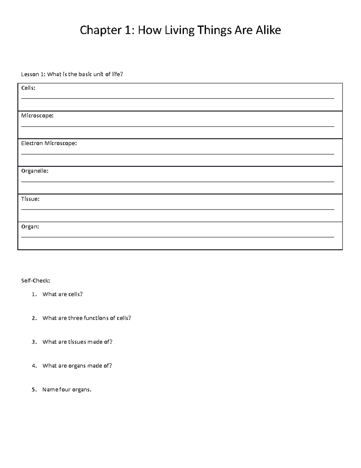 Chapter 1 - Intro Bio - Chapter 1: How Living Things Are Alike Lesson 1 ...