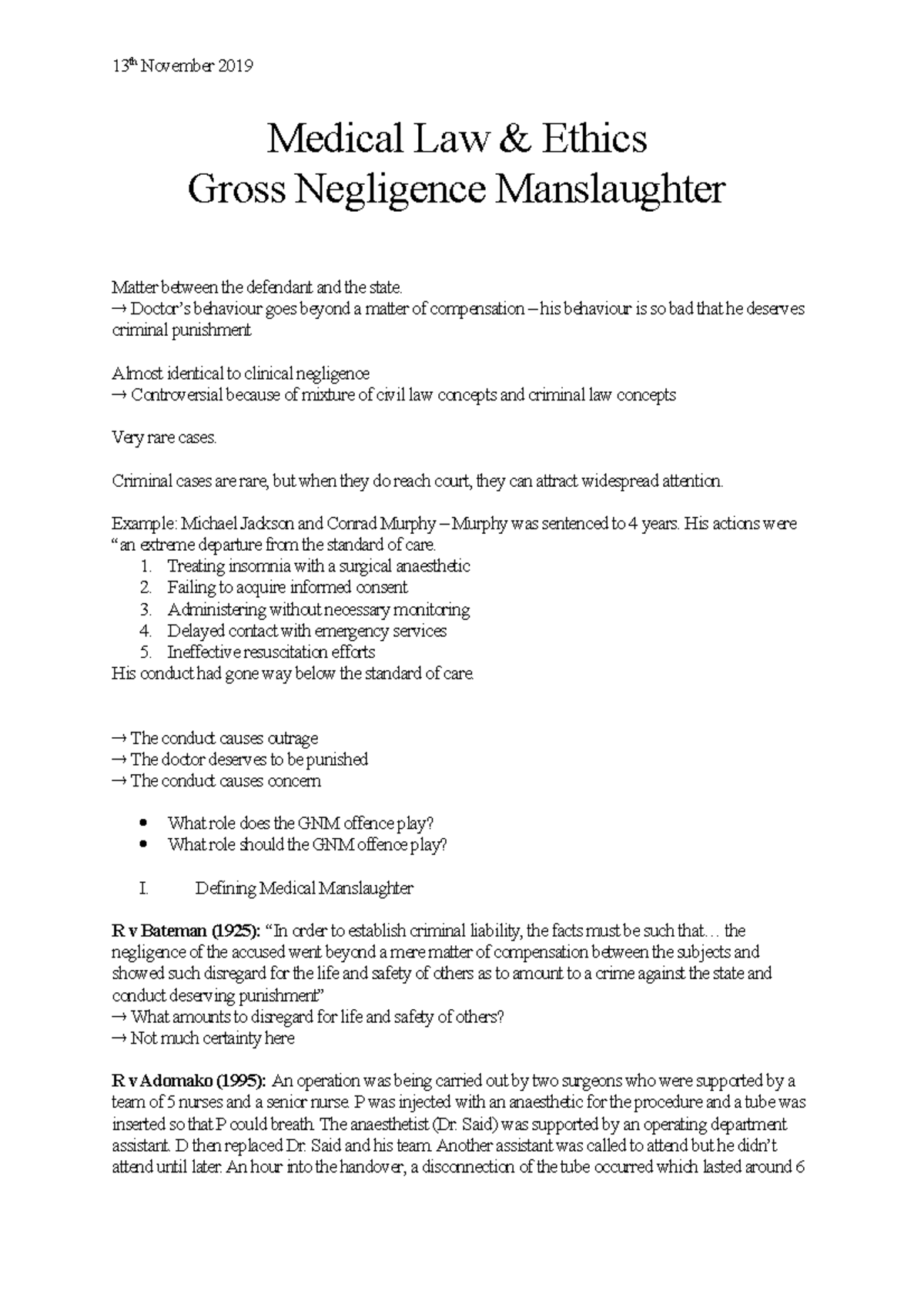 Medical Law & Ethics - Gross Negligence Manslaughter - Medical Law ...